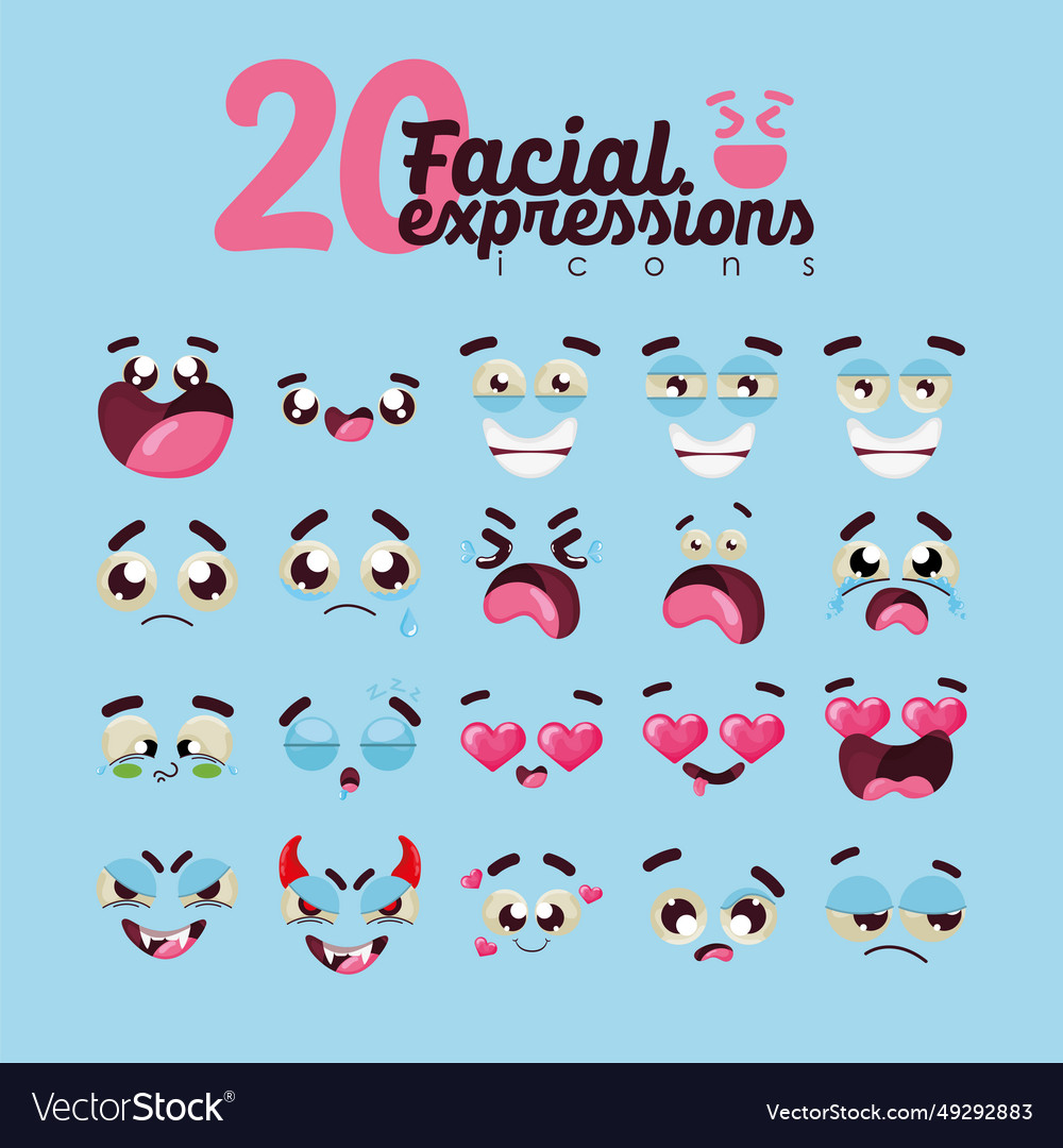 Set of different facial expression Royalty Free Vector Image