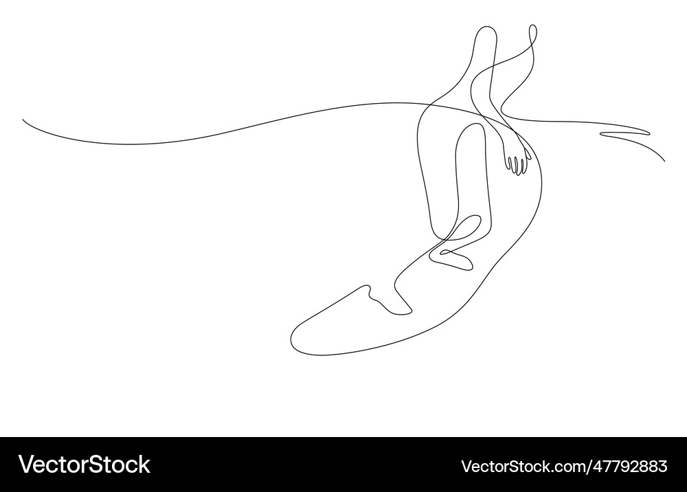 Wave surfing balancing line art in one line Vector Image