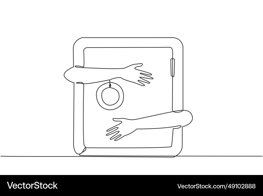 Continuous one line drawing of hands hugging safe Vector Image