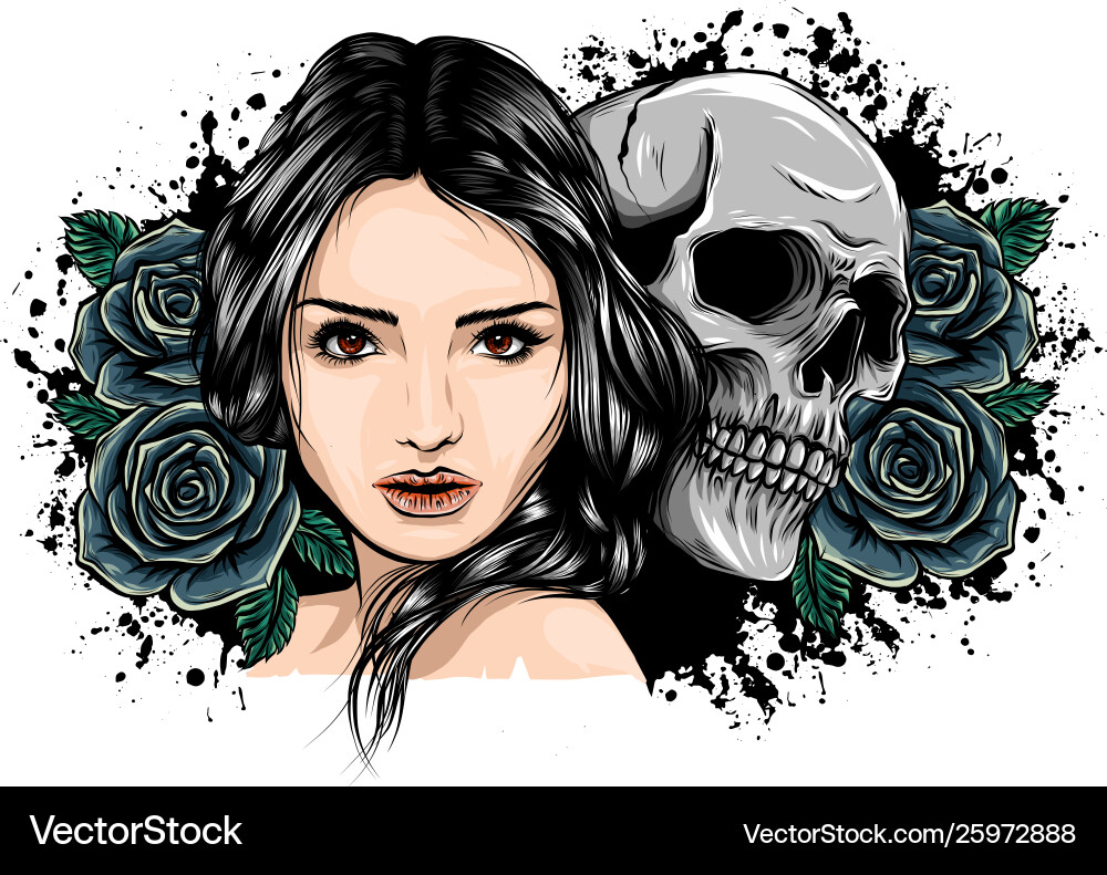 Girl with skeleton make up hand drawn Royalty Free Vector
