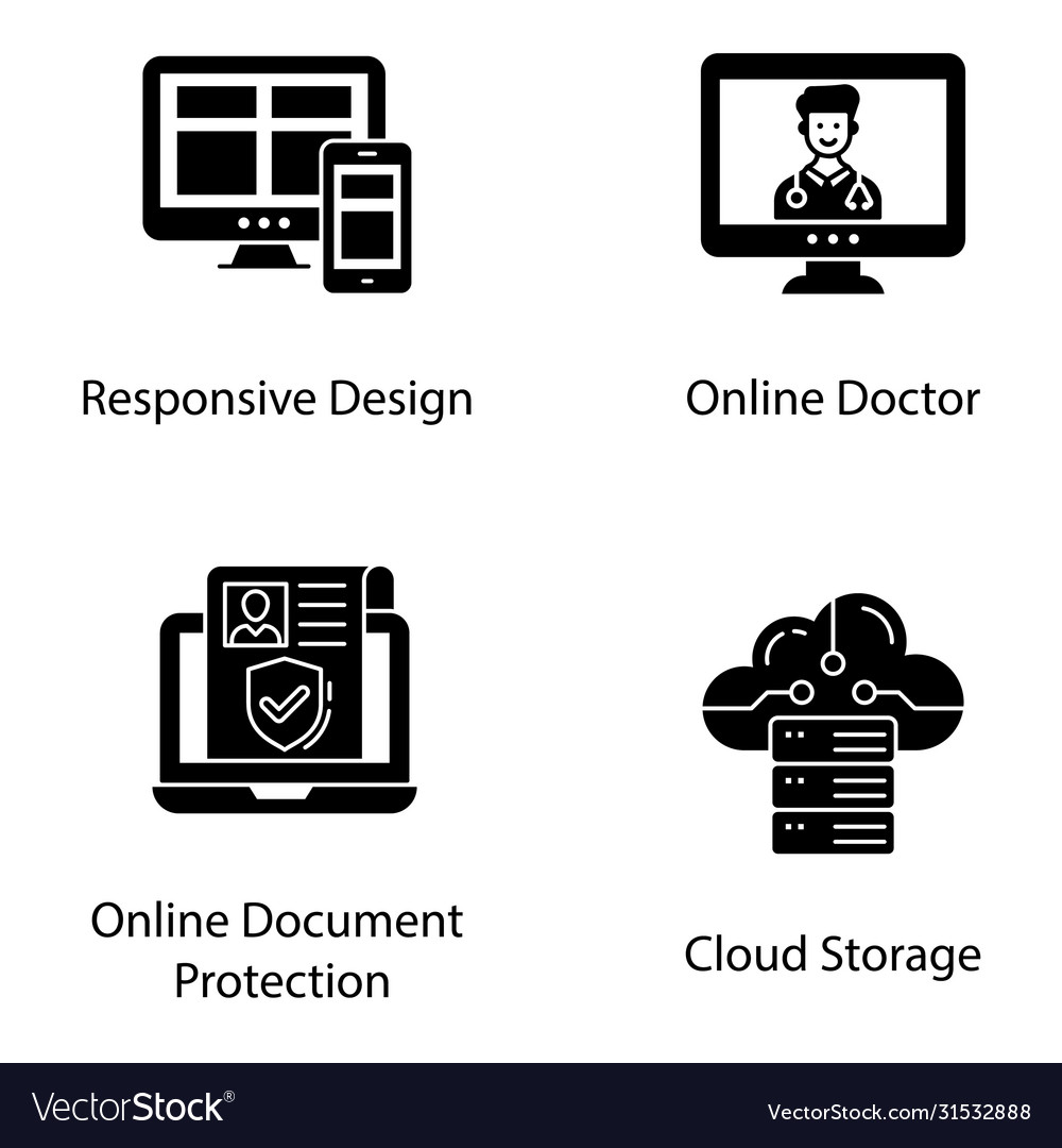 Online services solid pack Royalty Free Vector Image