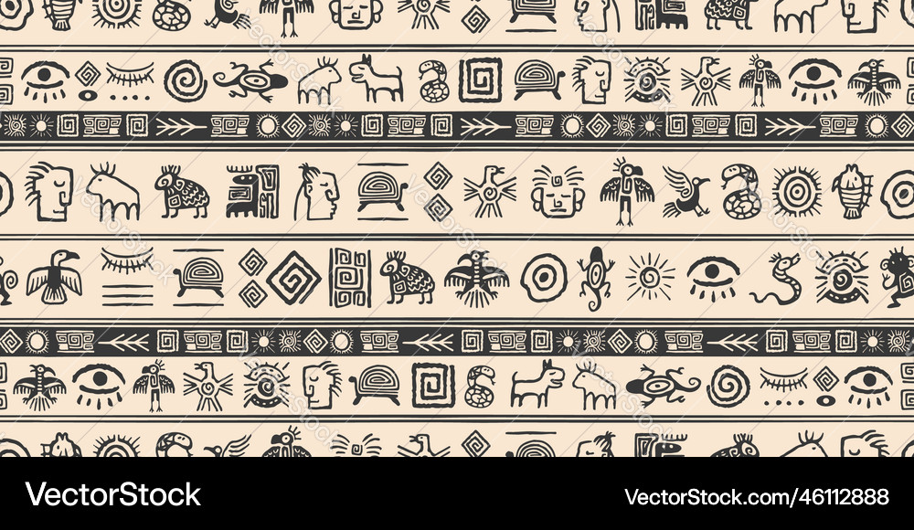 Set of seamless symbol patterns hand drawn aztec Vector Image