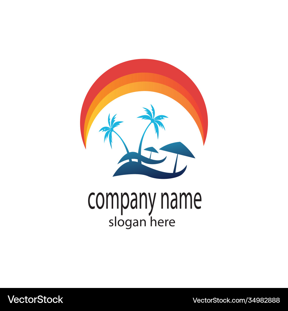 Sunset landscape logo coconut tree summer symbol Vector Image