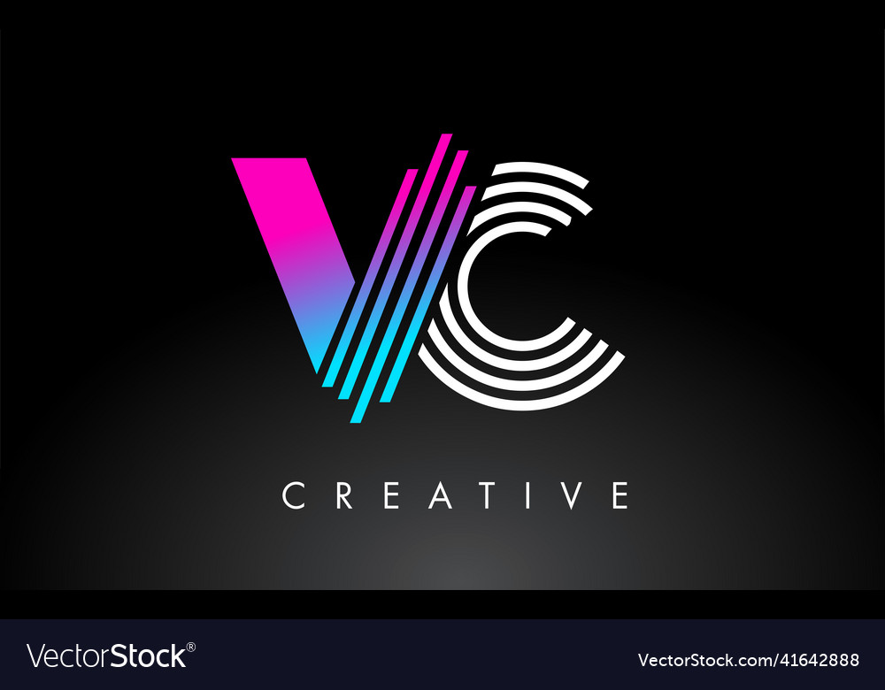 Vc white purple lines letter logo creative line Vector Image
