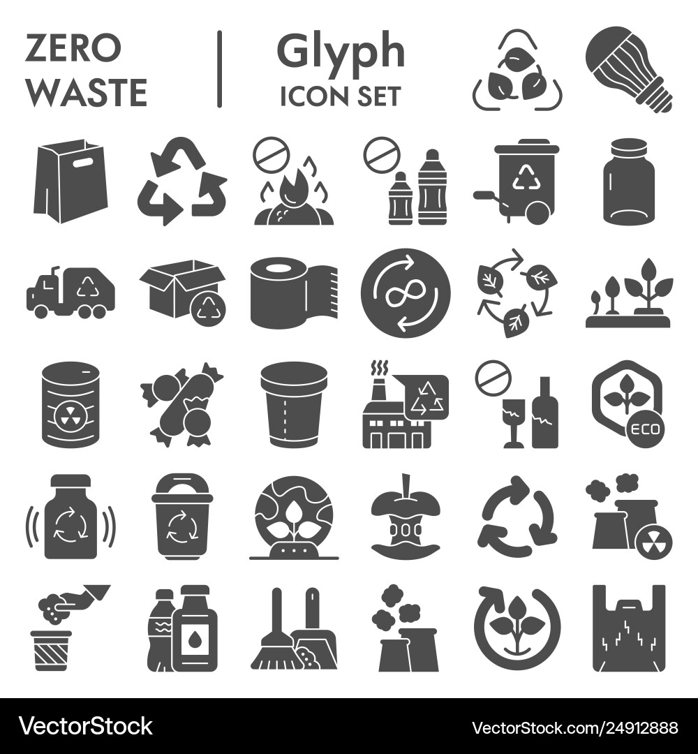 Zero waste glyph icon set reuse symbols Royalty Free Vector