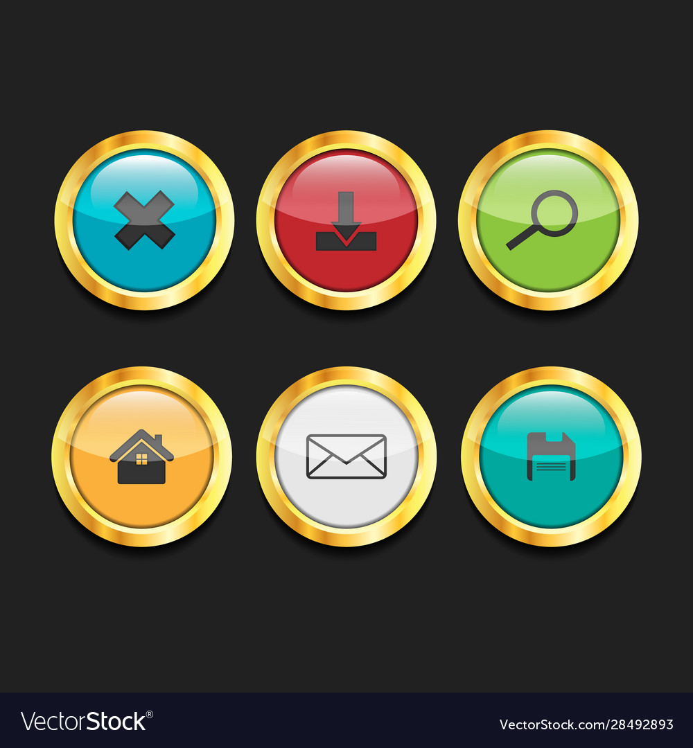3d ui circle button icon set Royalty Free Vector Image