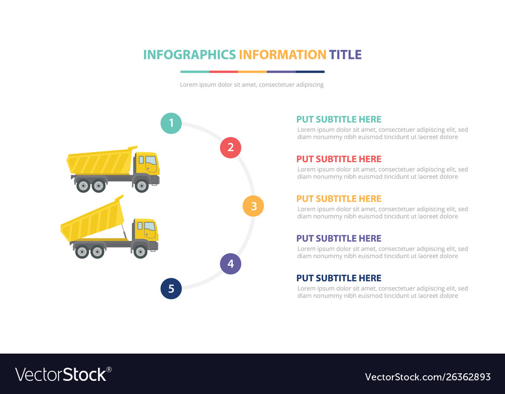 Dump truck infographic template concept with five Vector Image