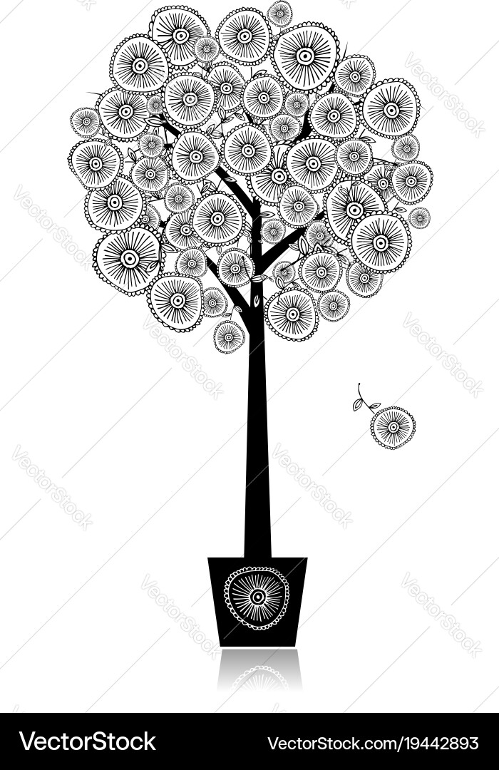 Floral tree in pot for your design Royalty Free Vector Image