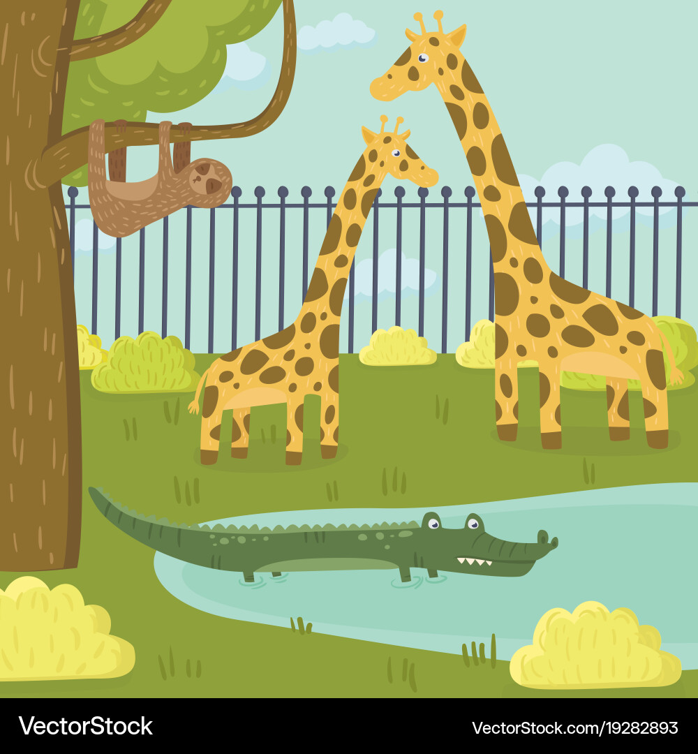 Funny sloth giraffe and crocodile characters in Vector Image