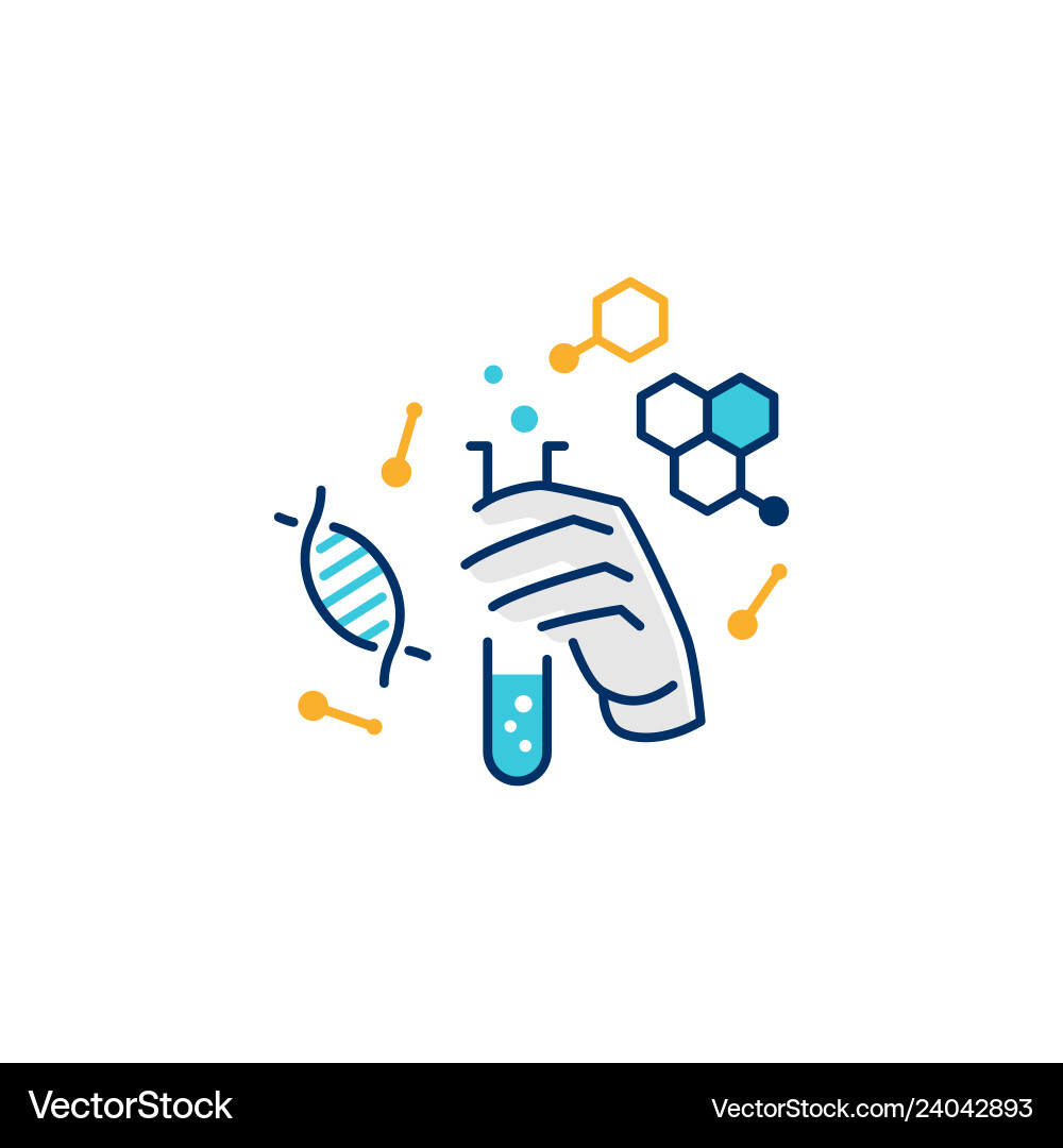 Hand hold laboratory glassware logo icon line Vector Image