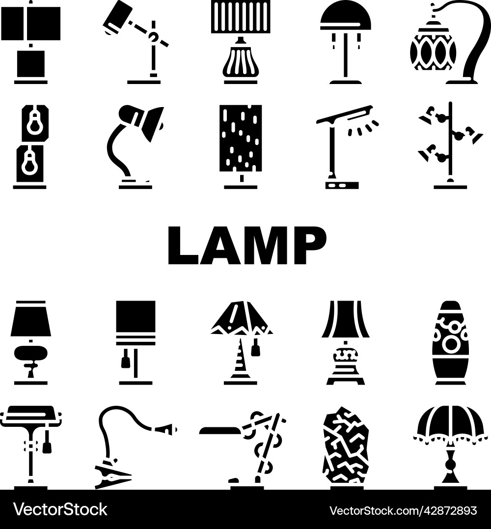 Lamp equipment for illuminate icons set Royalty Free Vector