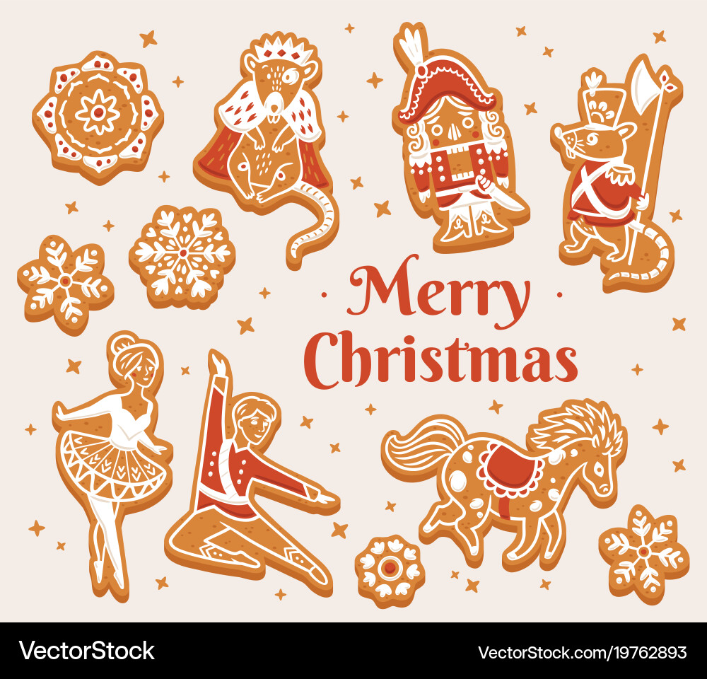 Merry christmas greeting card with gingerbread Vector Image