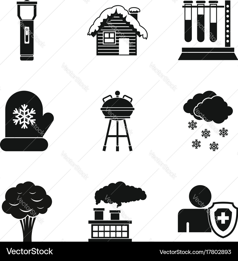 Polluted city icons set simple style Royalty Free Vector