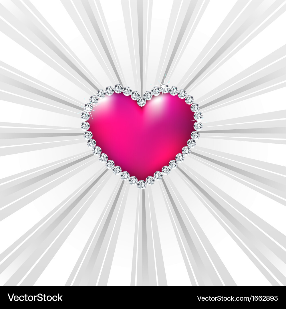 Shiny crystal love hearts on silver line Vector Image