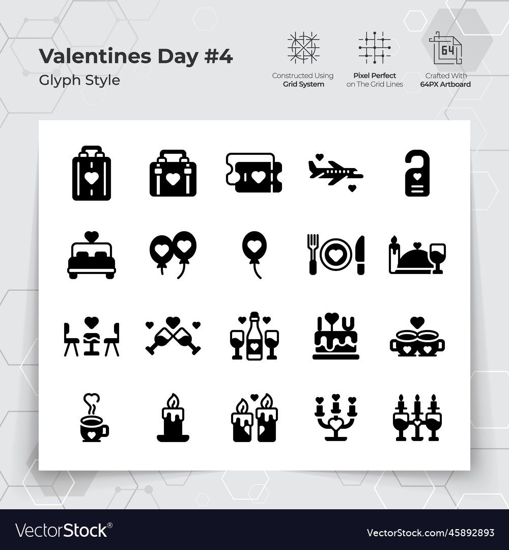 Valentines day icons set in glyph black fill Vector Image