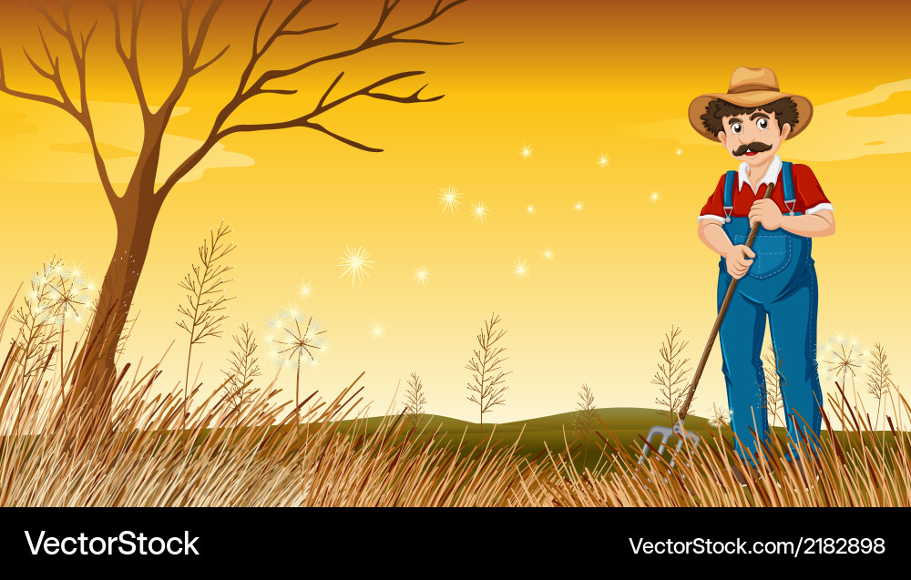 An old man raking the grass Royalty Free Vector Image
