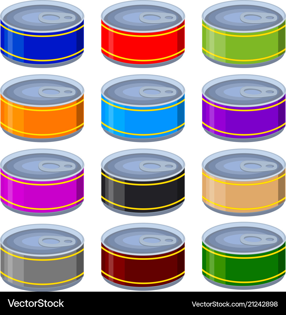 Colorful cartoon can mock up set Royalty Free Vector Image