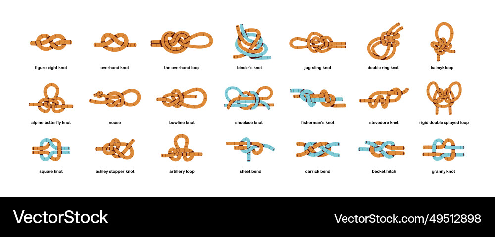 Knots of different type set loops nautical nodes Vector Image
