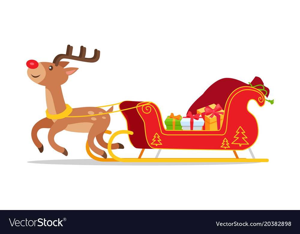 Reindeer and christmas sleigh with presents Vector Image