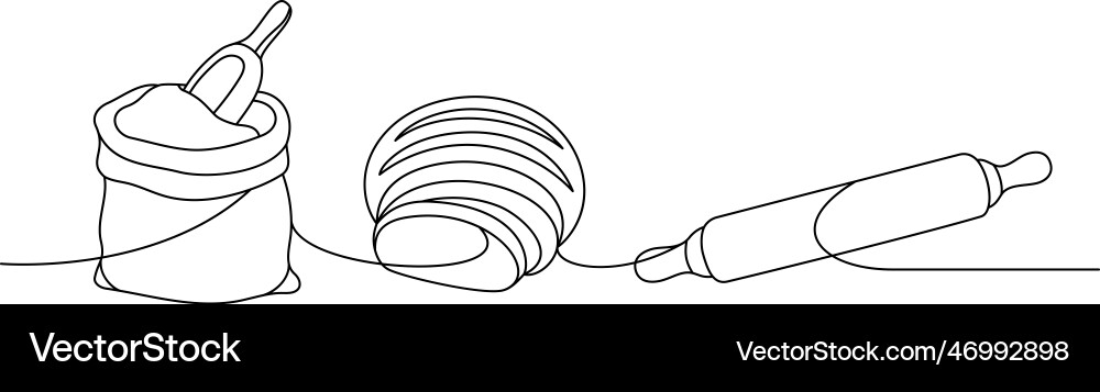 Set of bakery products one line continuous drawing