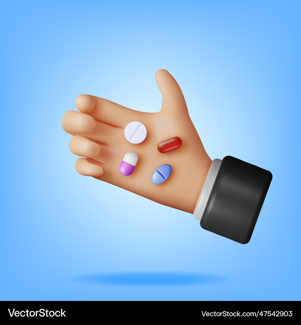 3d classic capsule pill and tablet in hand Vector Image