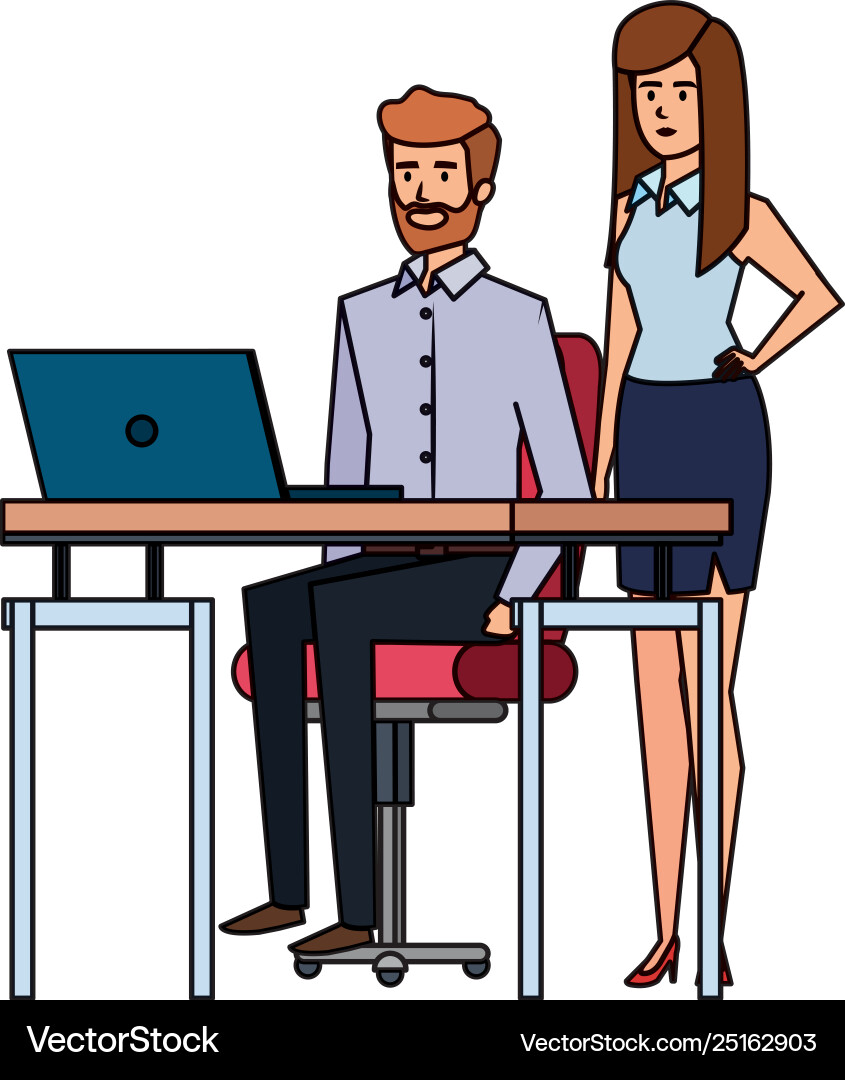 Business couple in workplace Royalty Free Vector Image