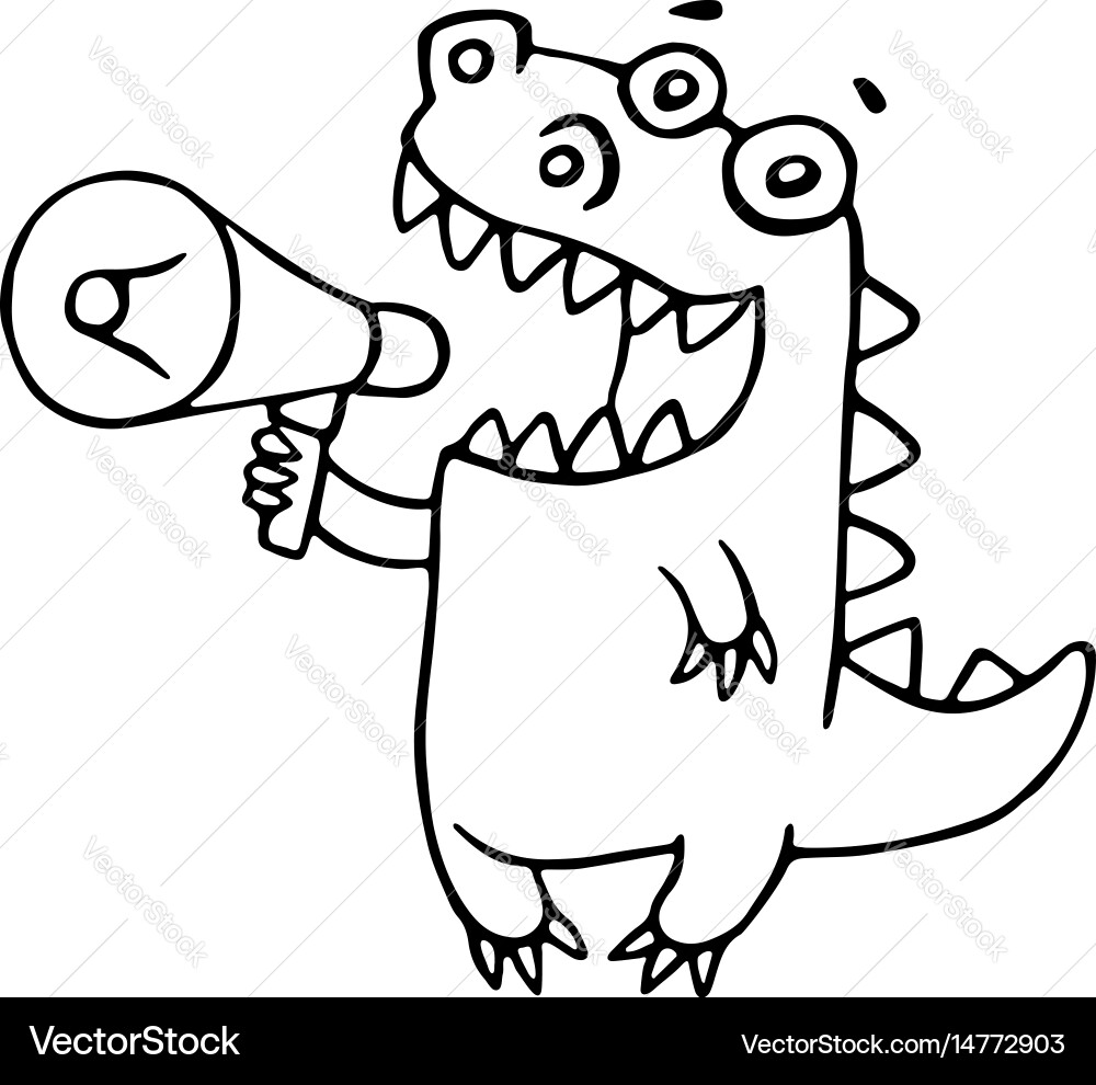 Cartoon dragon says in speakerphone Royalty Free Vector