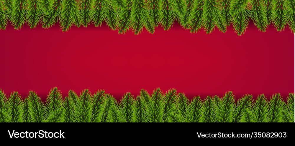 Christmas fir tree border and red background Vector Image