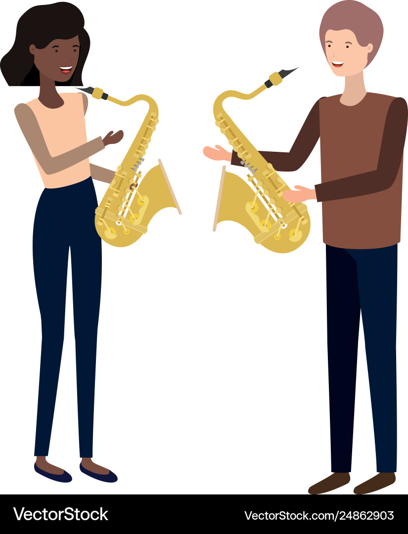 Couple with musical instruments avatar character Vector Image