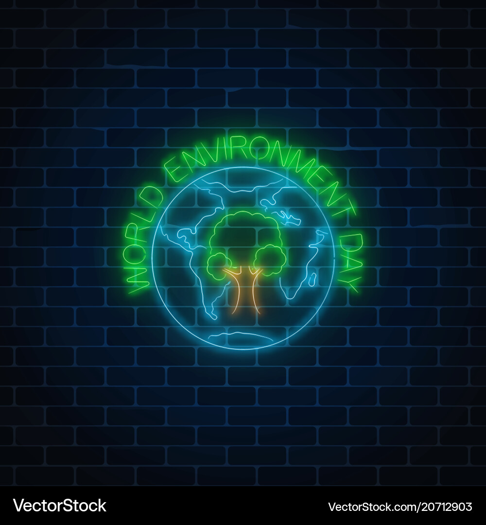 Glowing neon sign world environment day Royalty Free Vector
