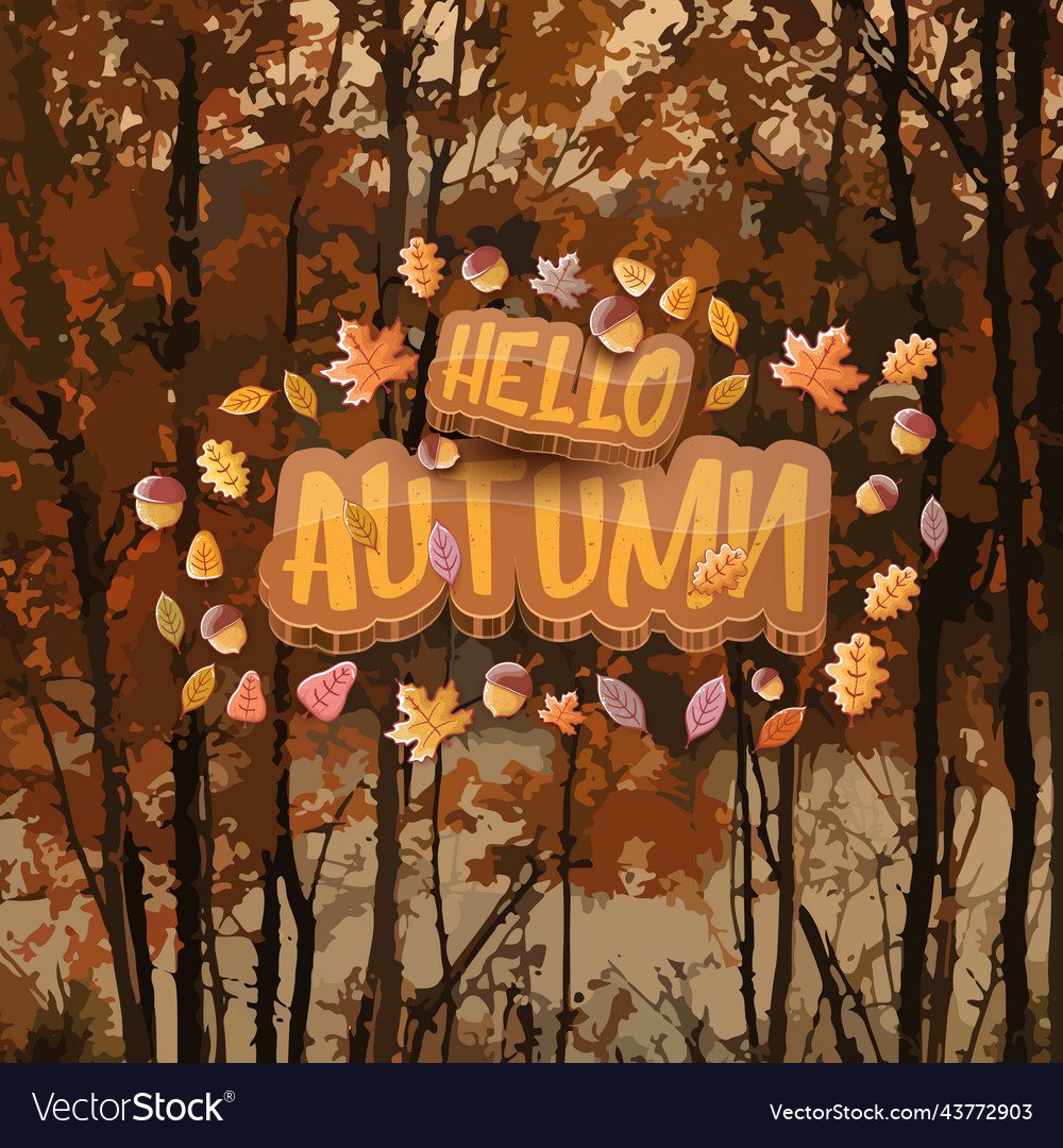 Hello autumn banner or label with text Royalty Free Vector