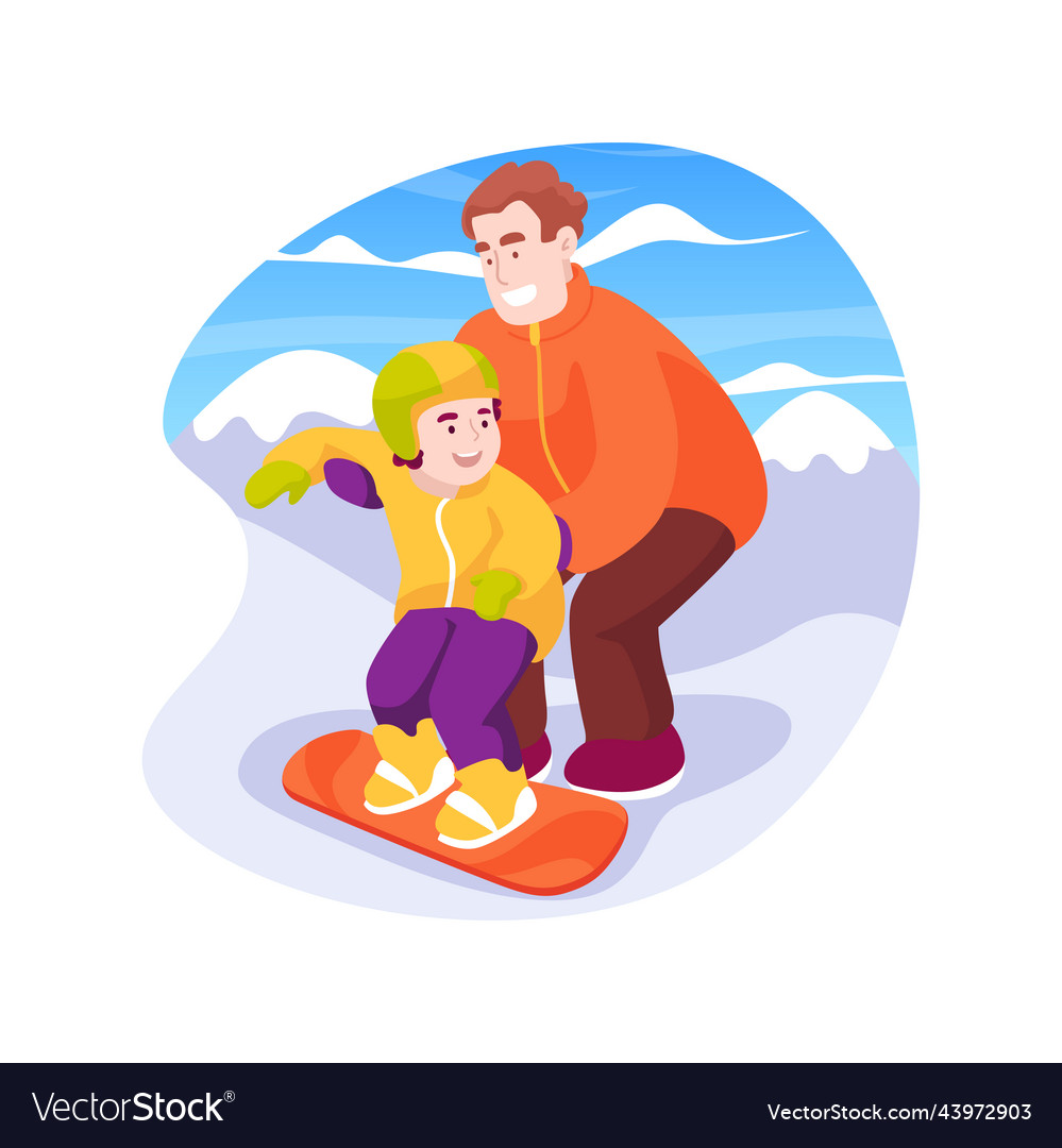 Kids snowboard lessons isolated cartoon Royalty Free Vector