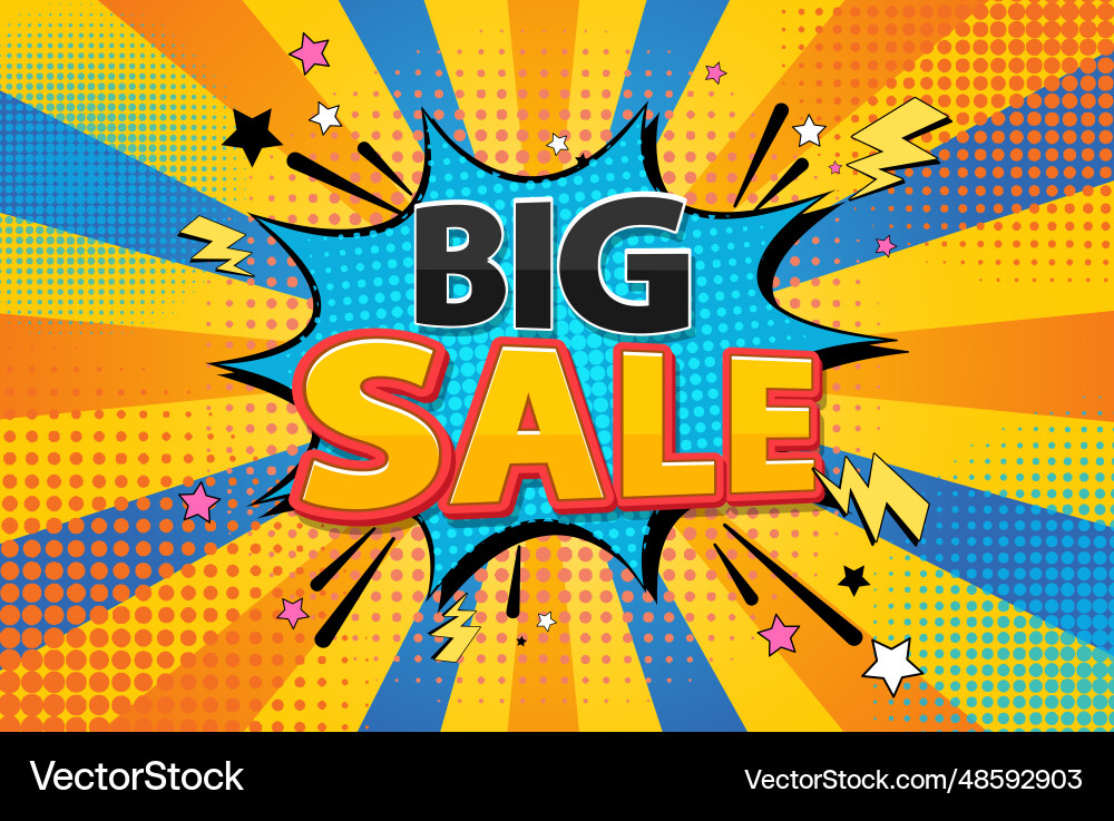 Retro comic style big sale with lightning sign Vector Image