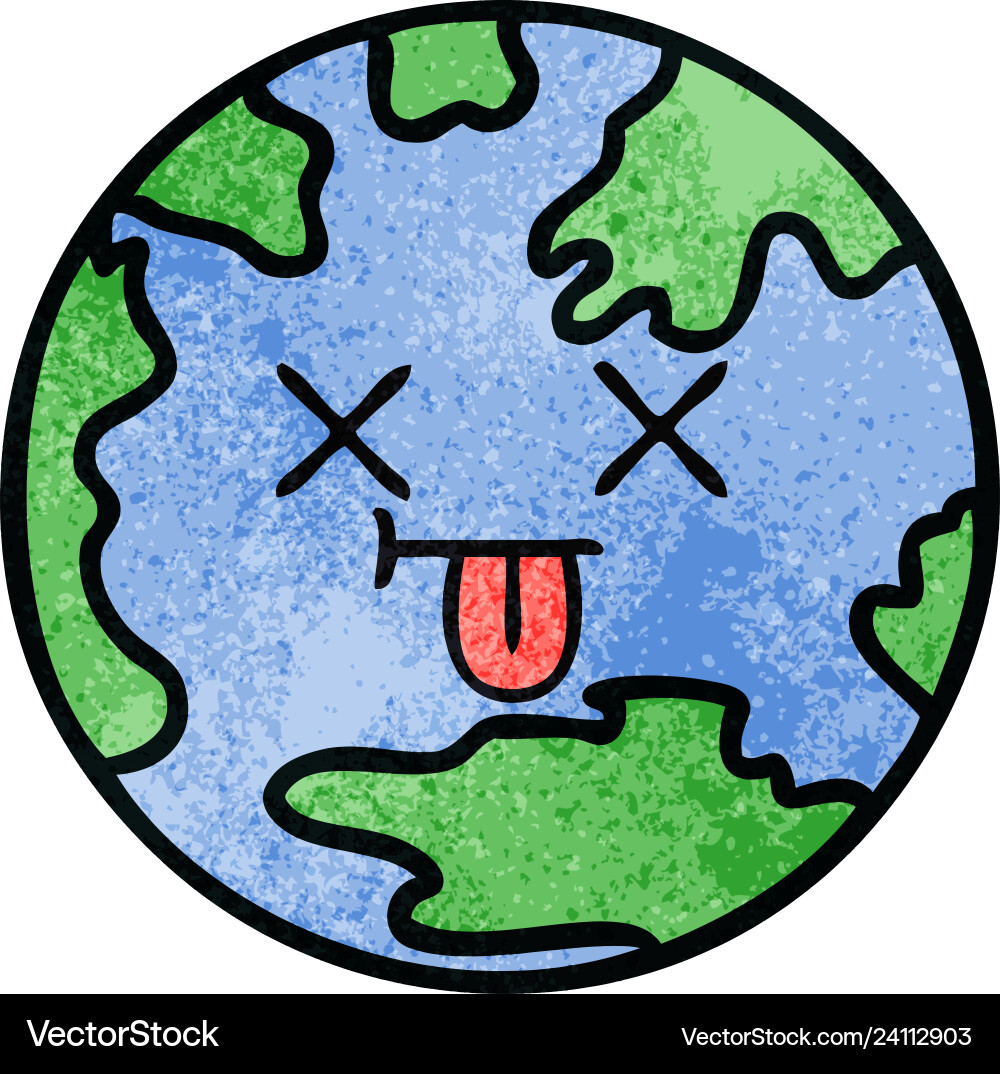 Retro grunge texture cartoon planet earth Vector Image