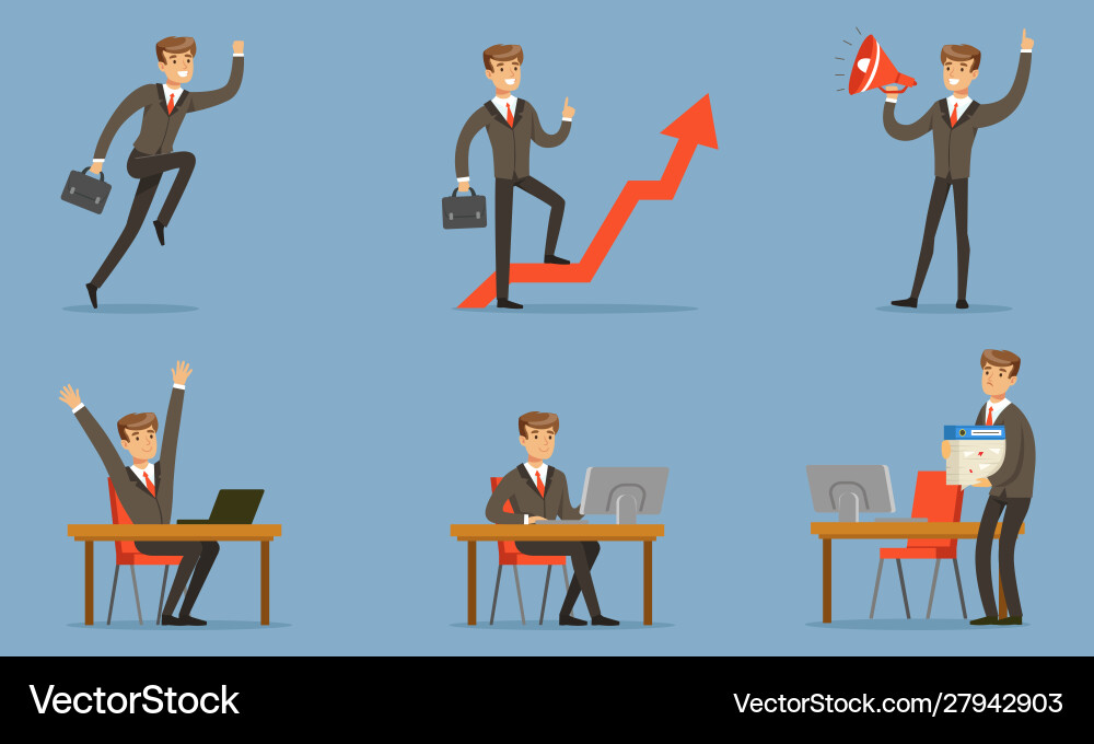 Sad tired or happy successful manager in a Vector Image