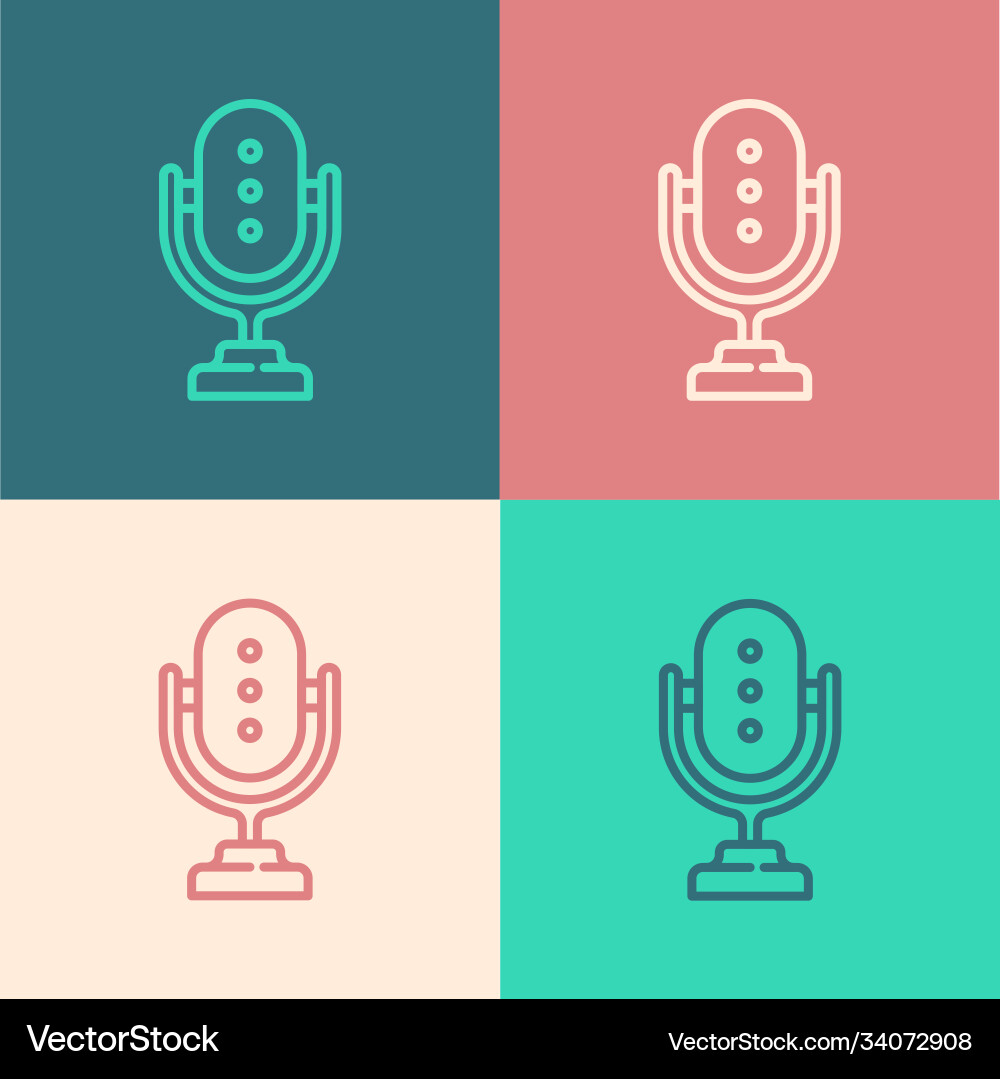 Pop art line microphone icon isolated on color Vector Image