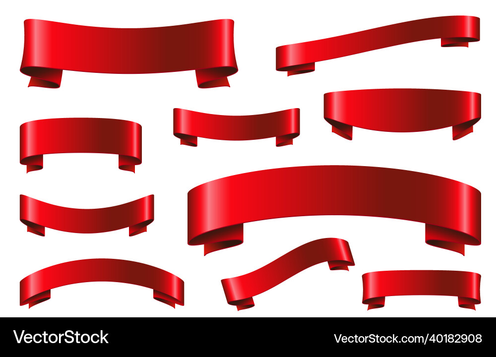 Red ribbon set in realistic style isolated Vector Image