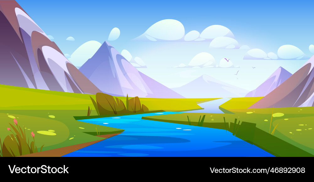 River water stream and mountain summer landscape Vector Image