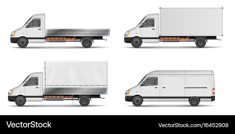 Set of realistic white cargo vehicles Royalty Free Vector