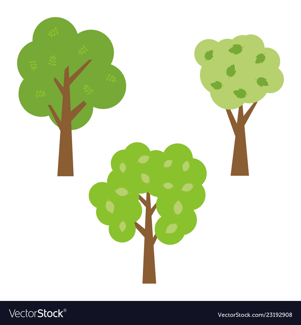 Three green trees with leaves Royalty Free Vector Image