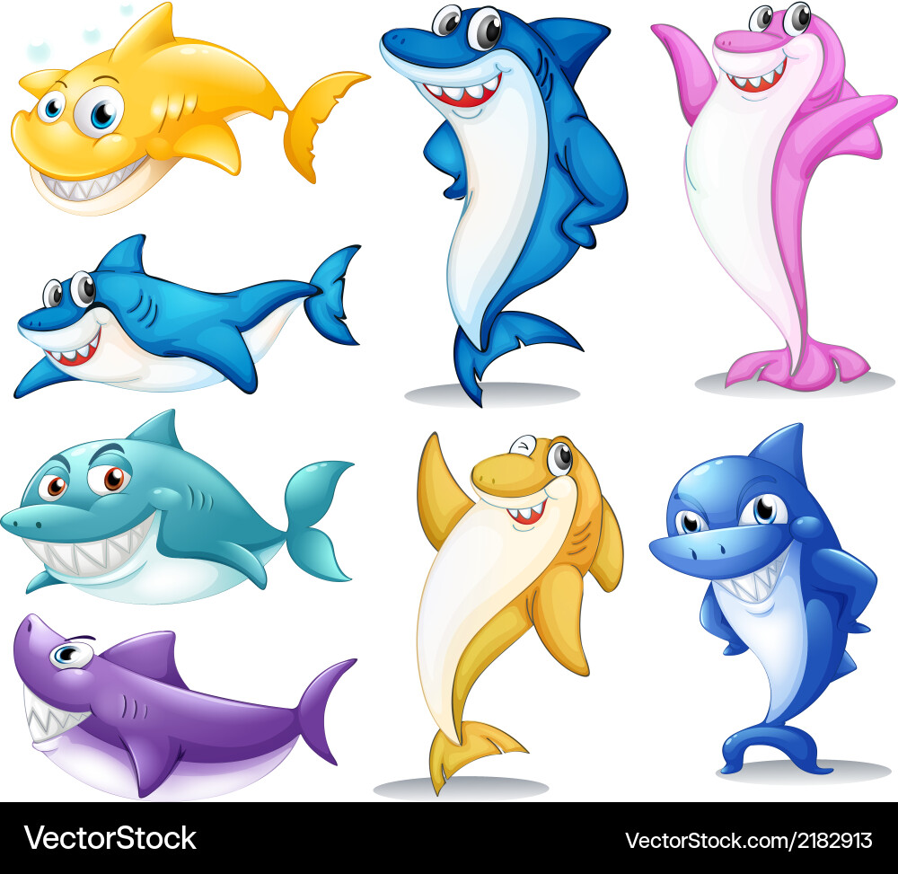 A group of colorful sharks Royalty Free Vector Image