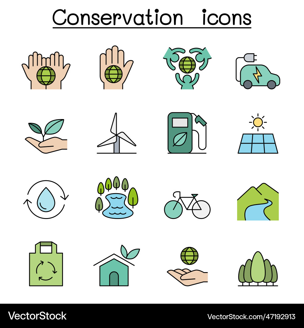 Conservation and ecology color line icon set Vector Image