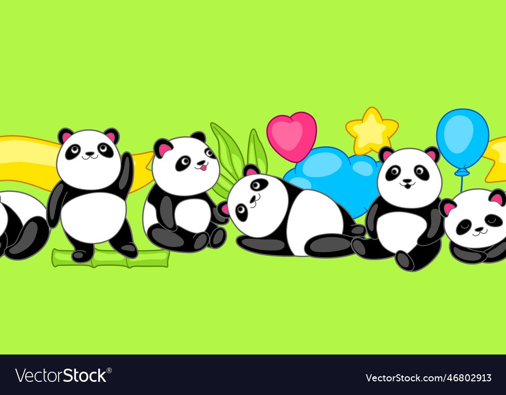Seamless pattern with cute kawaii little pandas Vector Image