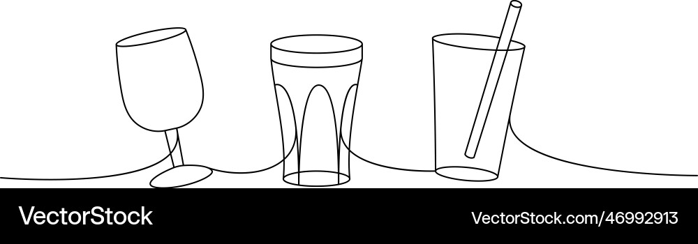 Set of glass cups one line continuous drawing Vector Image