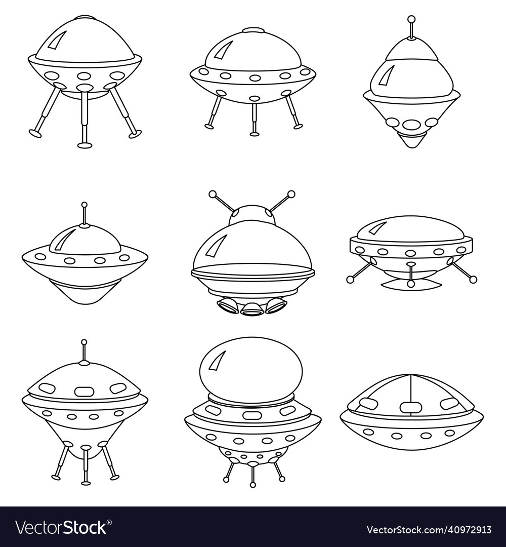 Ufo icon set spacecraft of alien outline Vector Image Ufo icon set spacecraft of alien outline Vector Image