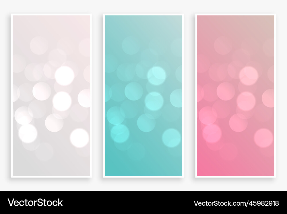 Beautiful bokeh banners set in three colors Vector Image