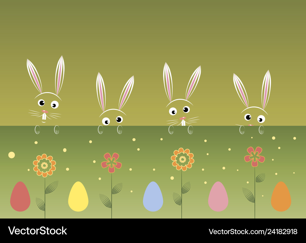 Colorful happy easter greeting card with rabbits Vector Image