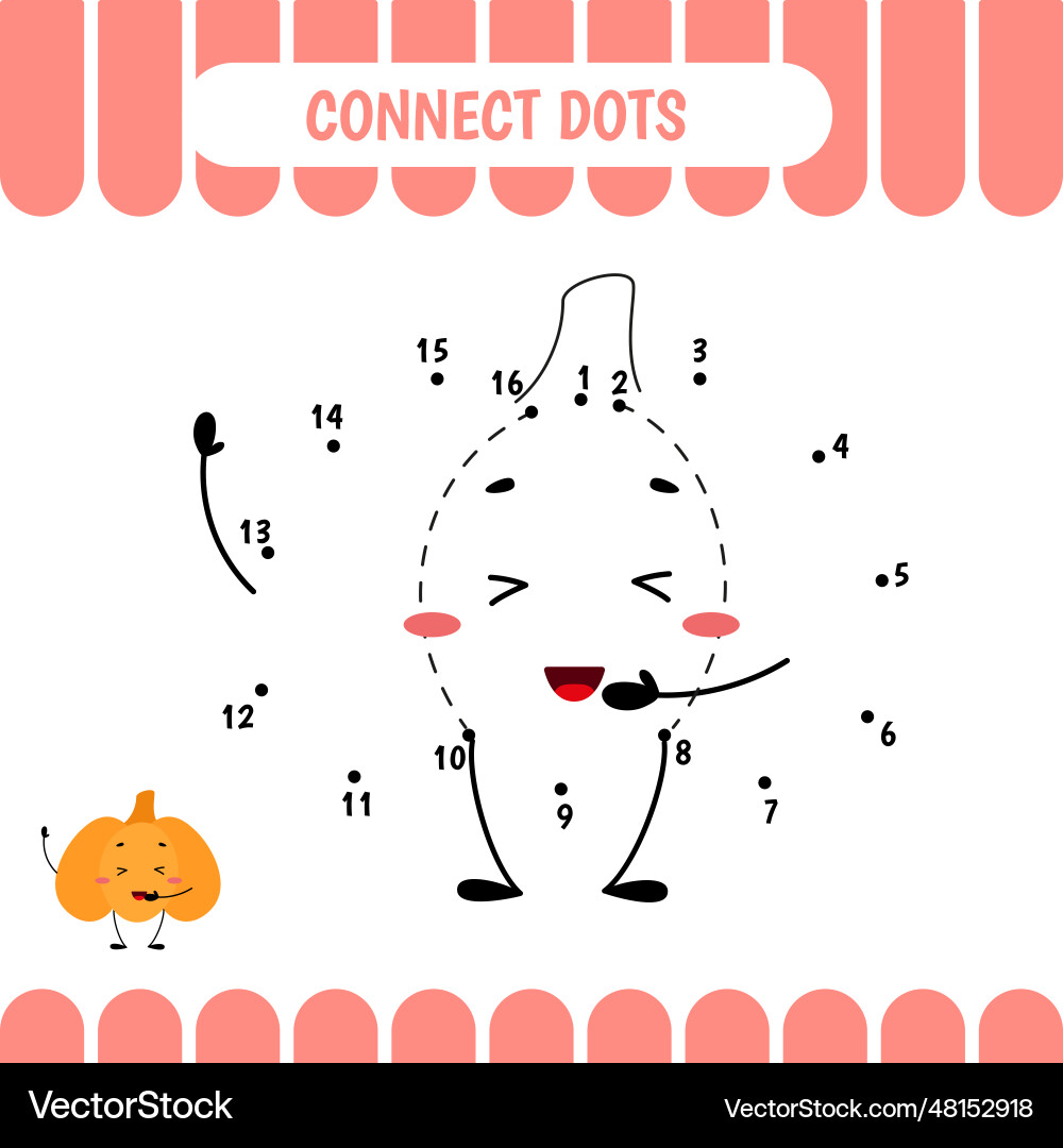Dot to dot pumpkin activity page for kids Vector Image