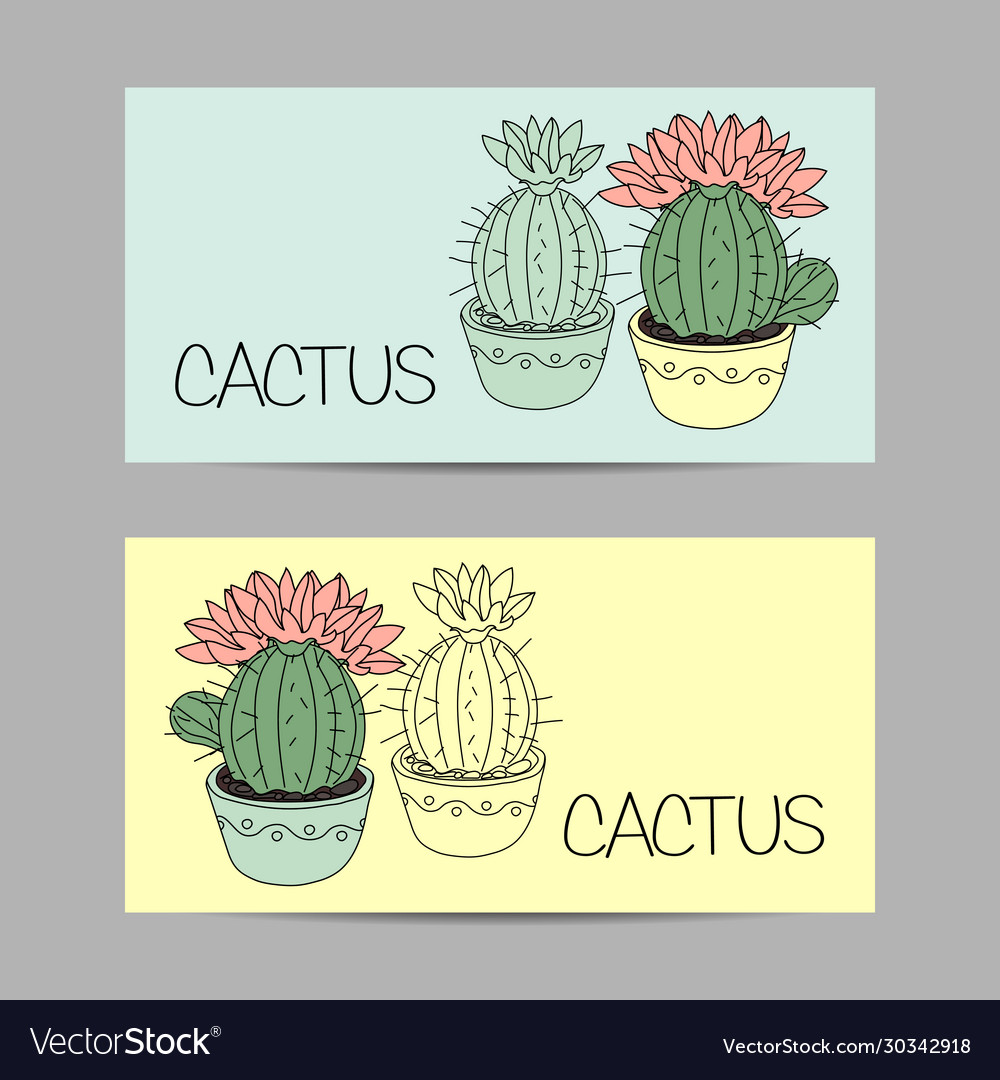 Set horizontal banners with cactus and Royalty Free Vector