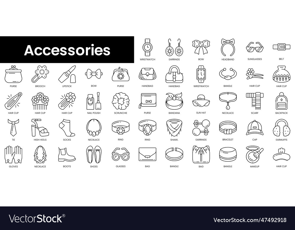 Set Of Outline Accessories Icons Minimalist Thin Vector Image